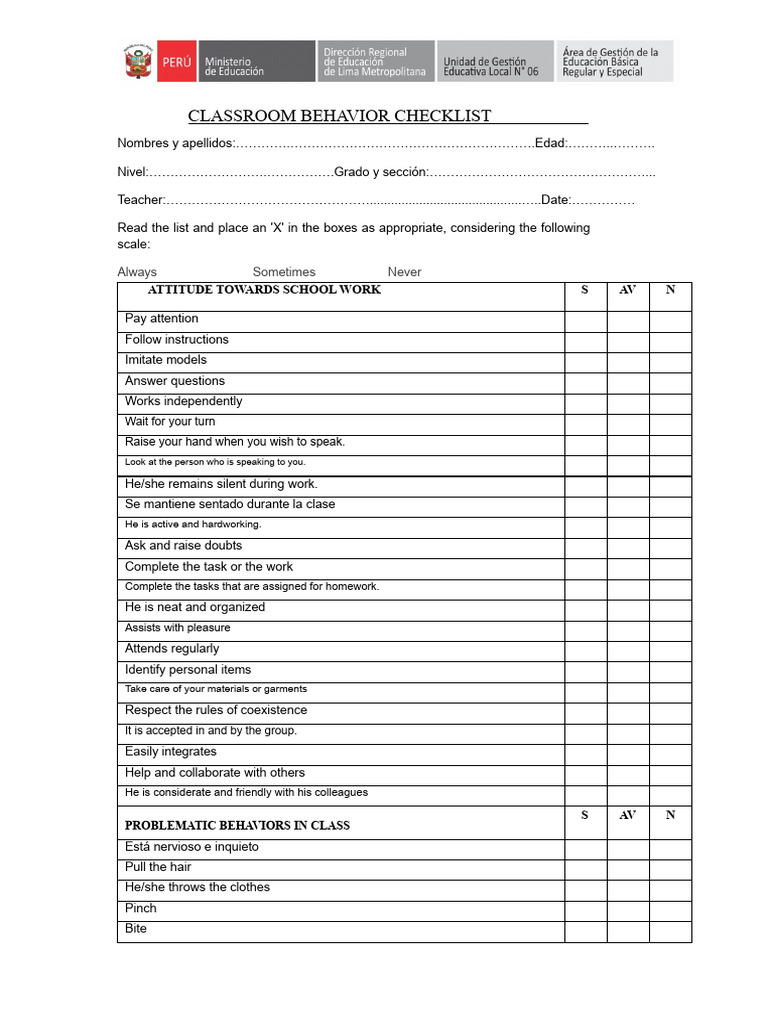 Classroom Behavior Checklist | PDF | Behavior Modification | Cognition