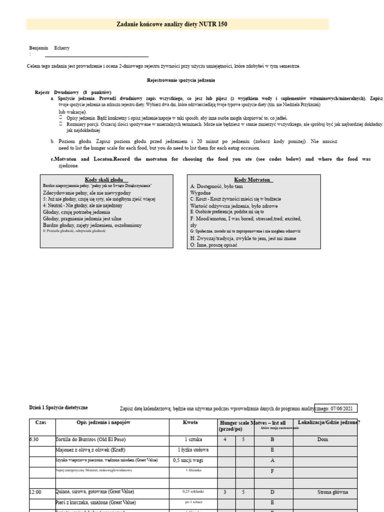 NUTR 150 Finalna Analiza Dietetyczna 2-Dniowy NutritionCalc Plus Final ...