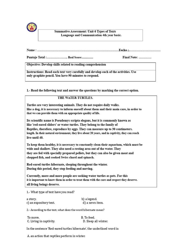 Summative Assessment Types of Texts Fourth Year | PDF | Mouse