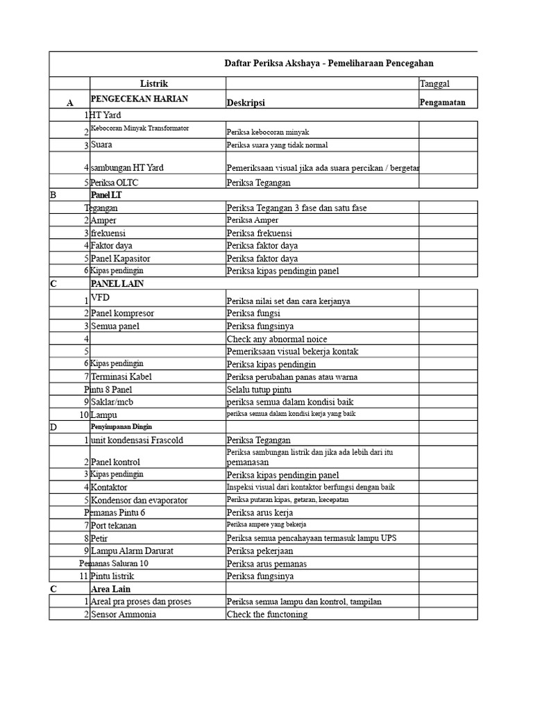 Pemeriksaan Harian Listrik | PDF