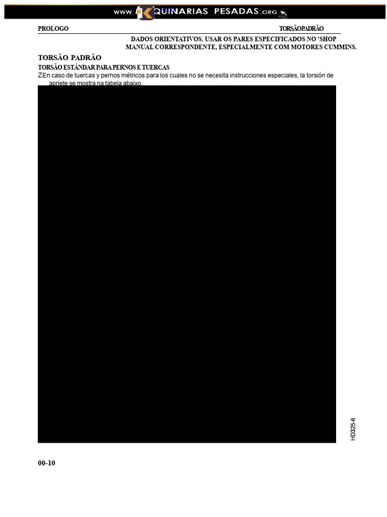 Tabelas de Torque Padrão para Parafusos, Porcas e Motores Cummins | PDF ...