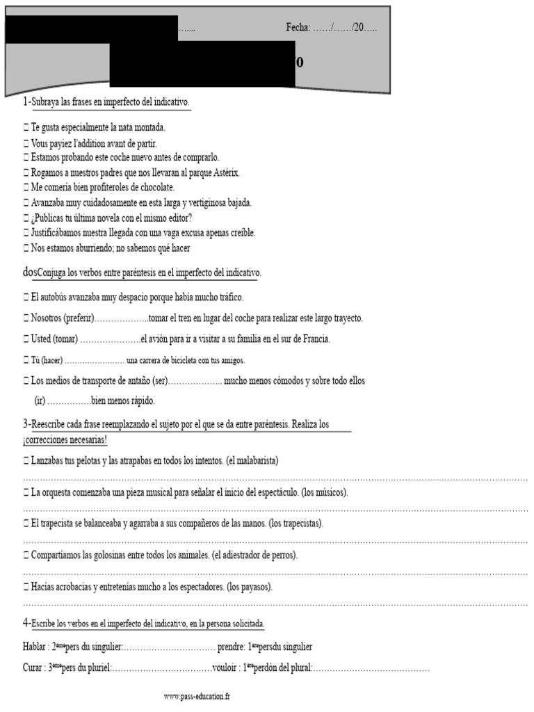 Ejercicios de Imperfecto del Indicativo | PDF