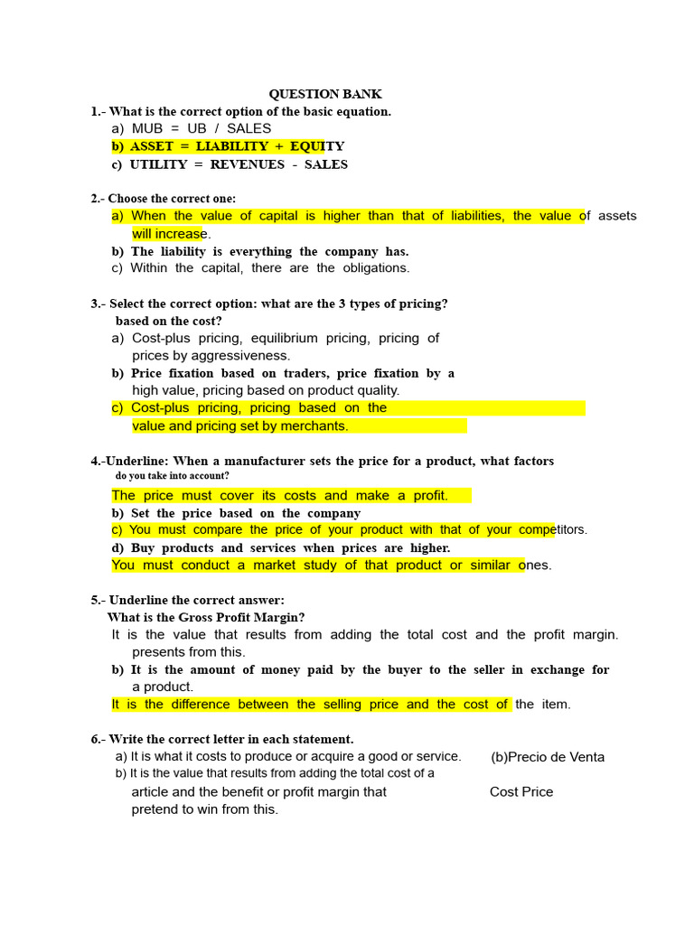Financial Mathematics Question Bank | PDF | Gross Margin | Prices