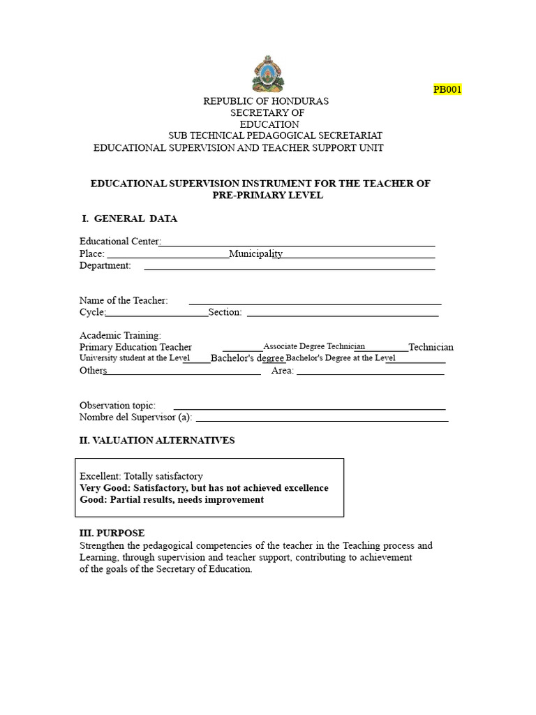Educational Supervision Instruments For Pre-Primary, Primary, and ...