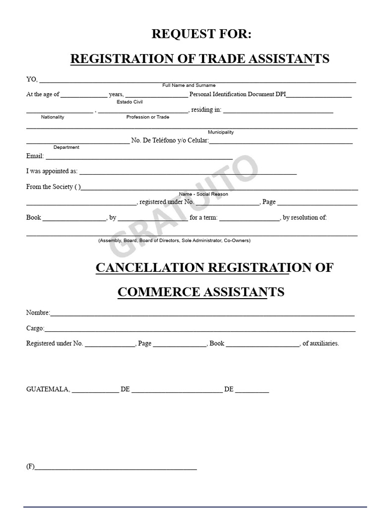 Registration Form For Trade Assistants PDF | PDF