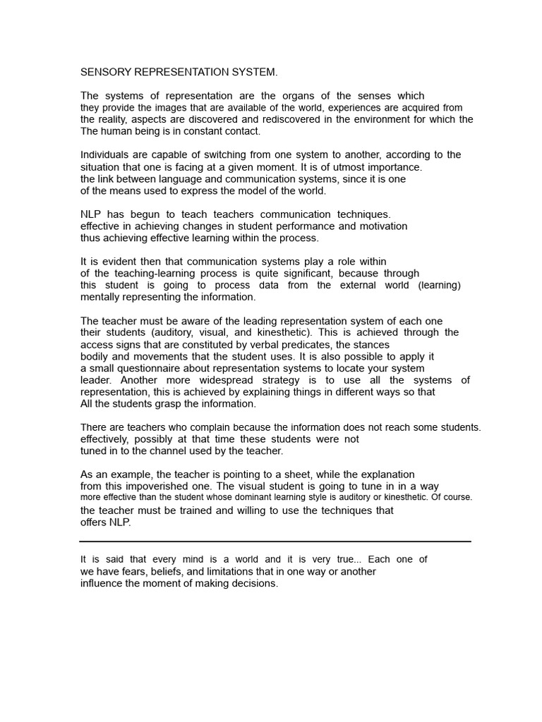 SENSORY REPRESENTATION SYSTEM | PDF | Taste | Perception