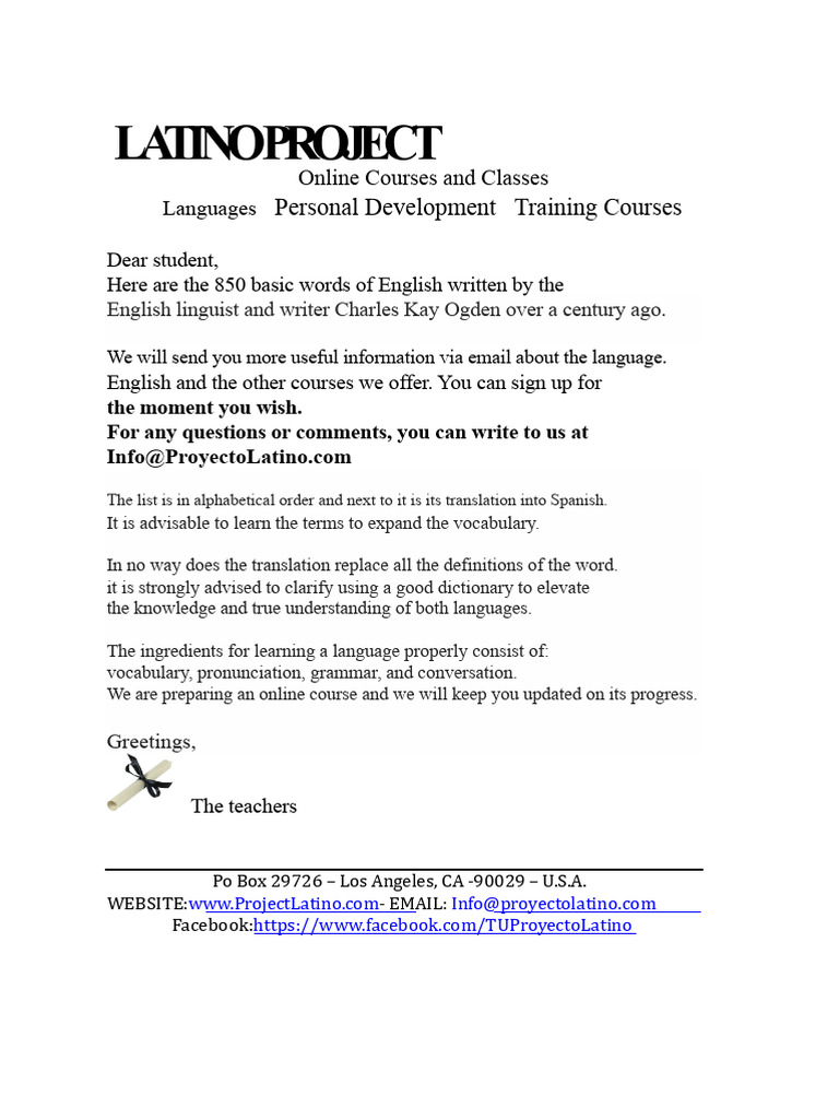 Ogden's 850 Basic English Words PDF | PDF | English Language | Translations