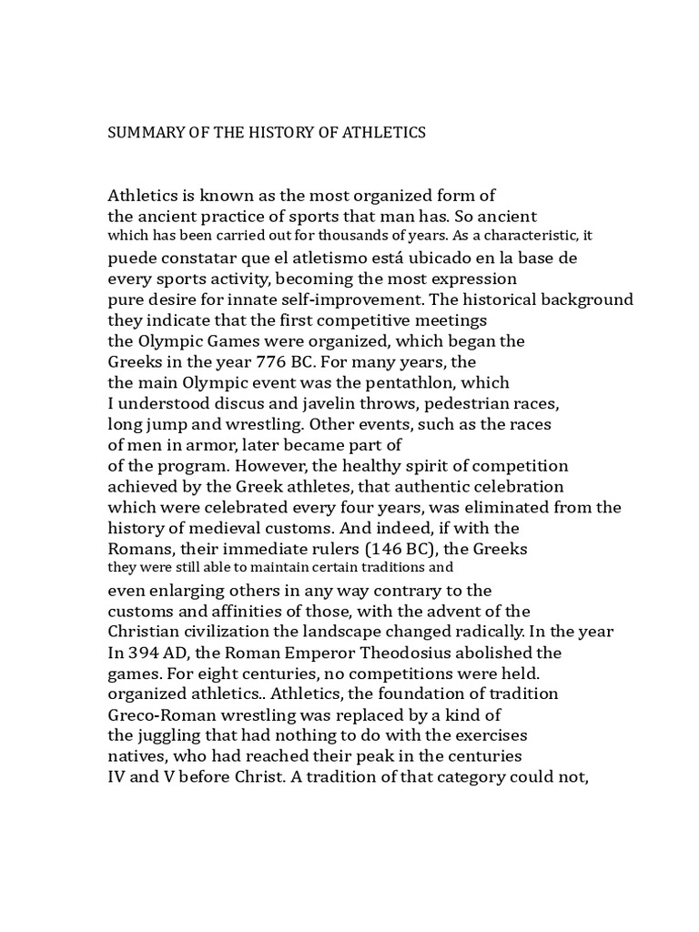 Summary History of Athletics | PDF | Track And Field | Greeks