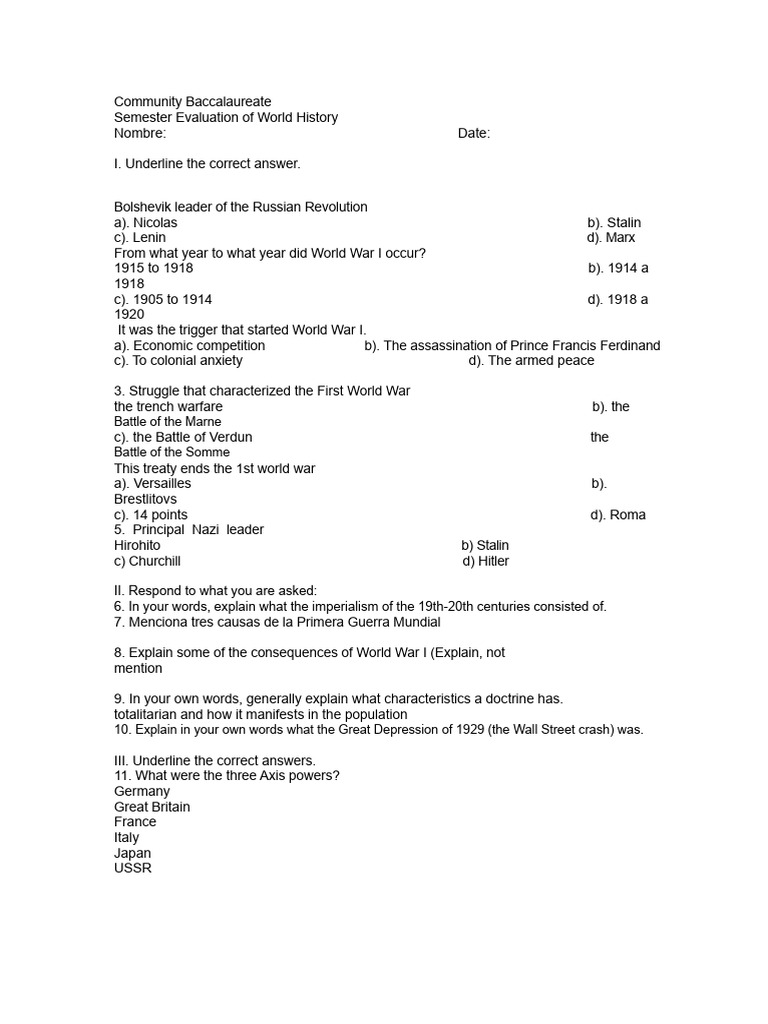 Universal History Semester Exam PDF | PDF | World War II | World War I