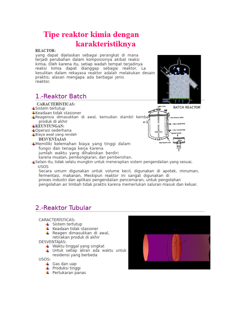 Tipe dan Karakteristik Reaktor Kimia | PDF