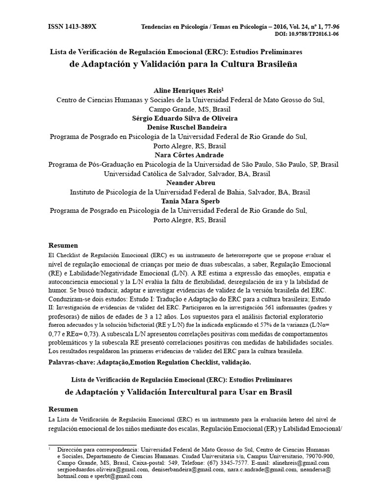 Lista de Verificación de Regulación Emocional (ERC).pdf | PDF | Las ...