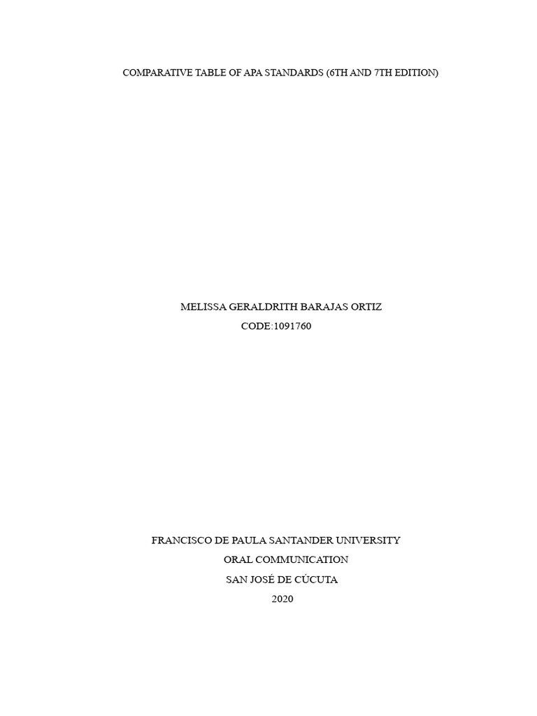 Comparative Chart of Apa Sixth and Seventh Edition Standards | PDF ...