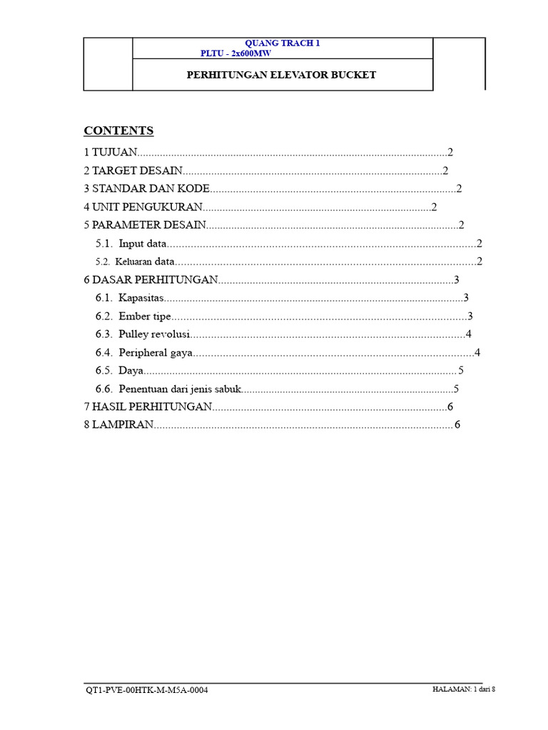 Perhitungan Elevator Ember PLTU 2x600MW | PDF