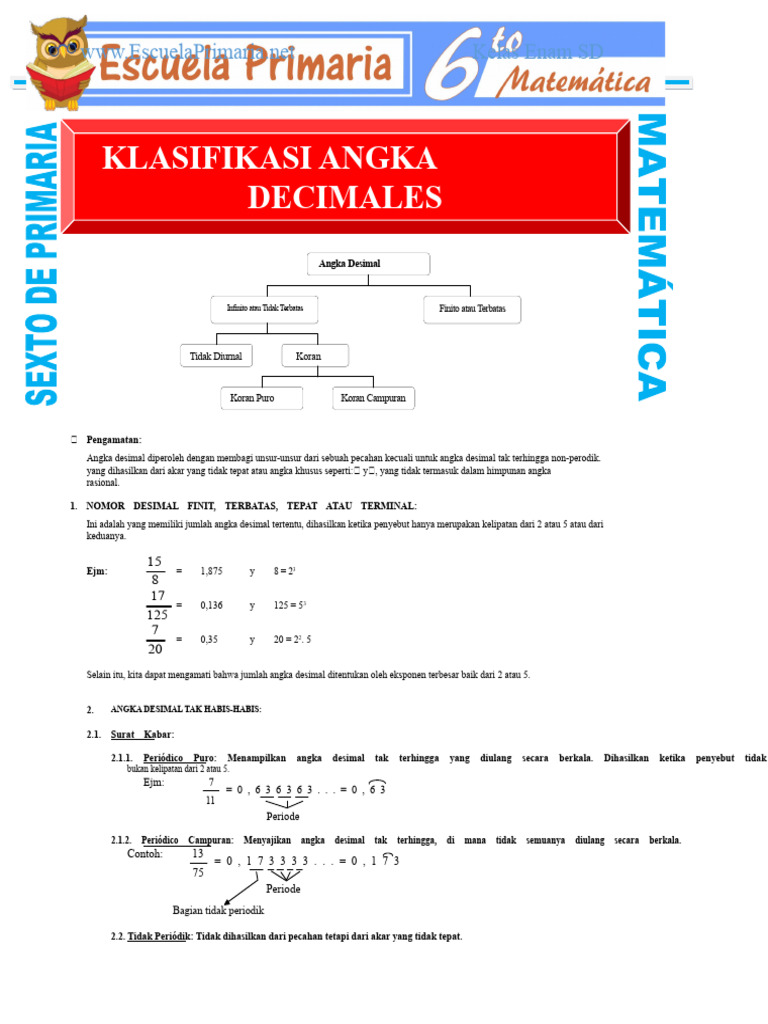 Klasifikasi Angka Desimal Untuk Kelas Enam Sekolah Dasar | PDF