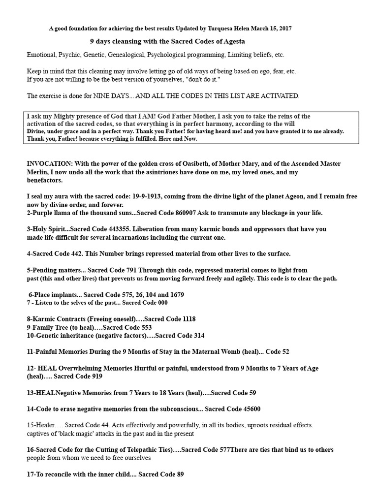 9-Day Agesta Sacred Codes Cleanse | PDF | Religious Belief And Doctrine ...