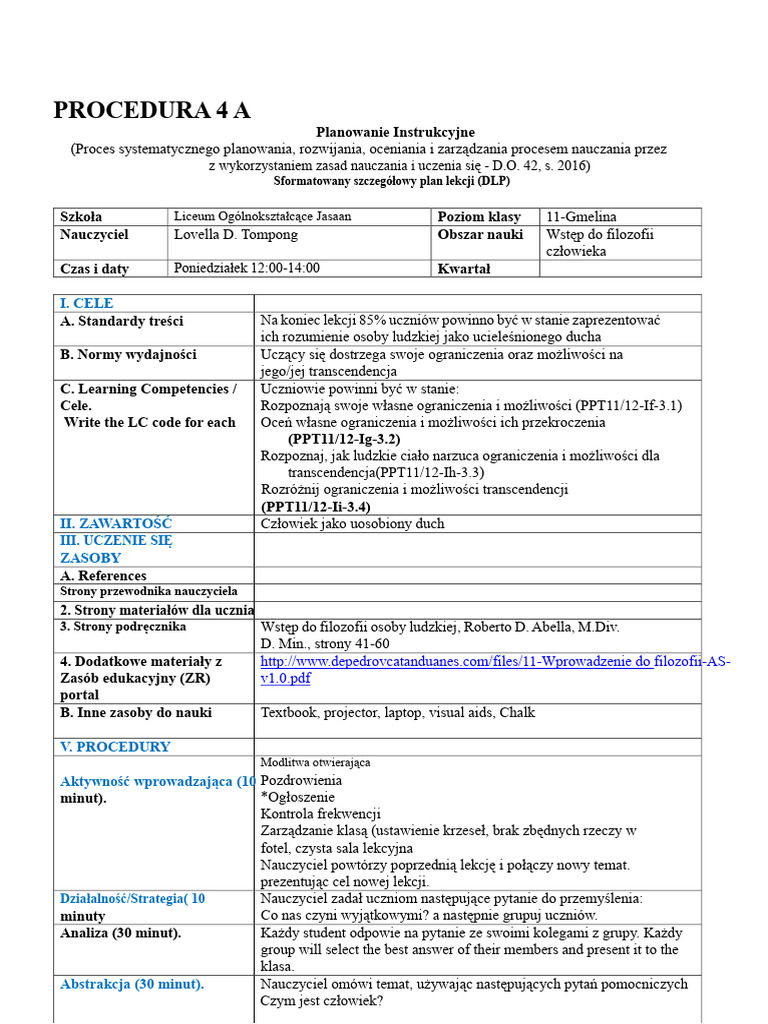 DLP 4A's - 5 sierpnia.docx | PDF