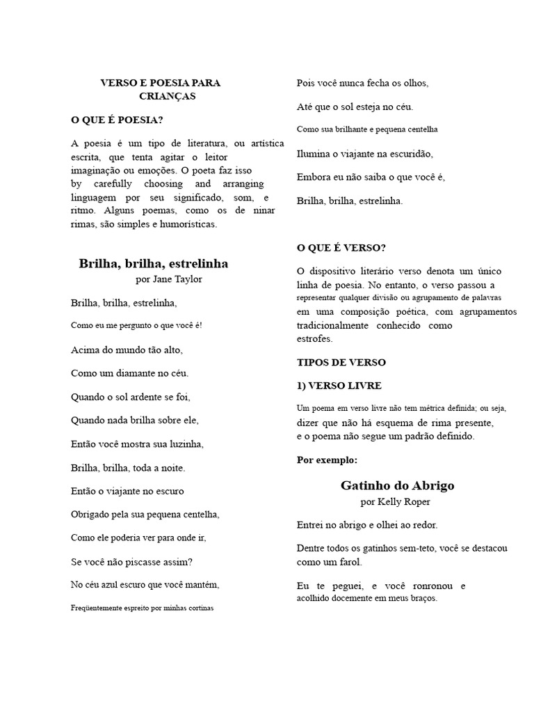 Poesia e Verso para Crianças | PDF | Poesia | Gatos