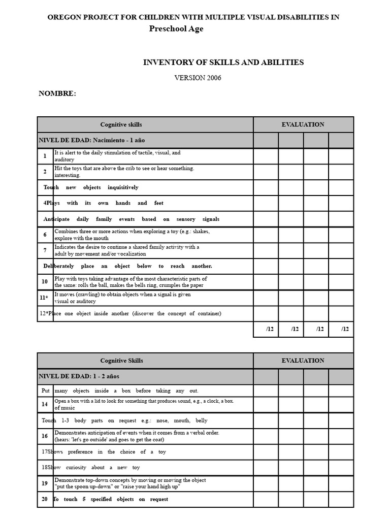 Oregon Project Skills Inventory 2006 | PDF | Drawing | Hygiene
