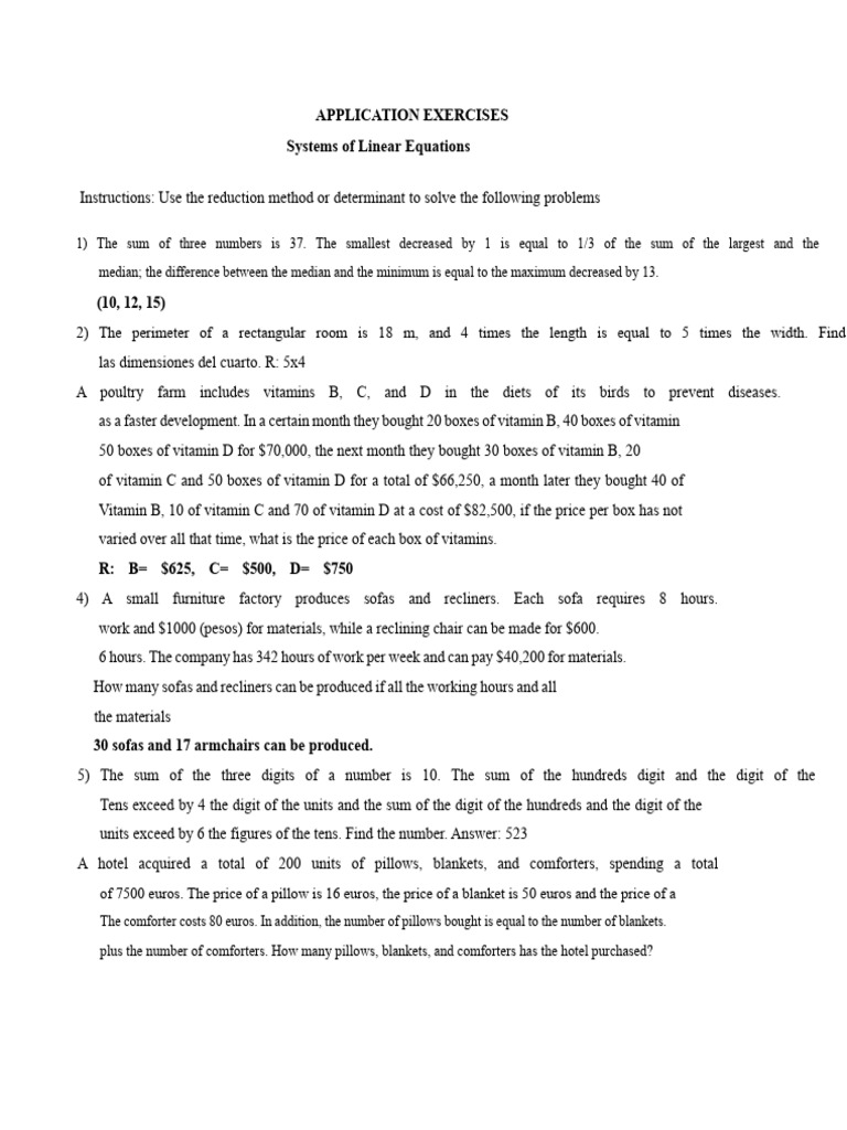 Application Exercises - Systems of Equations PDF | PDF