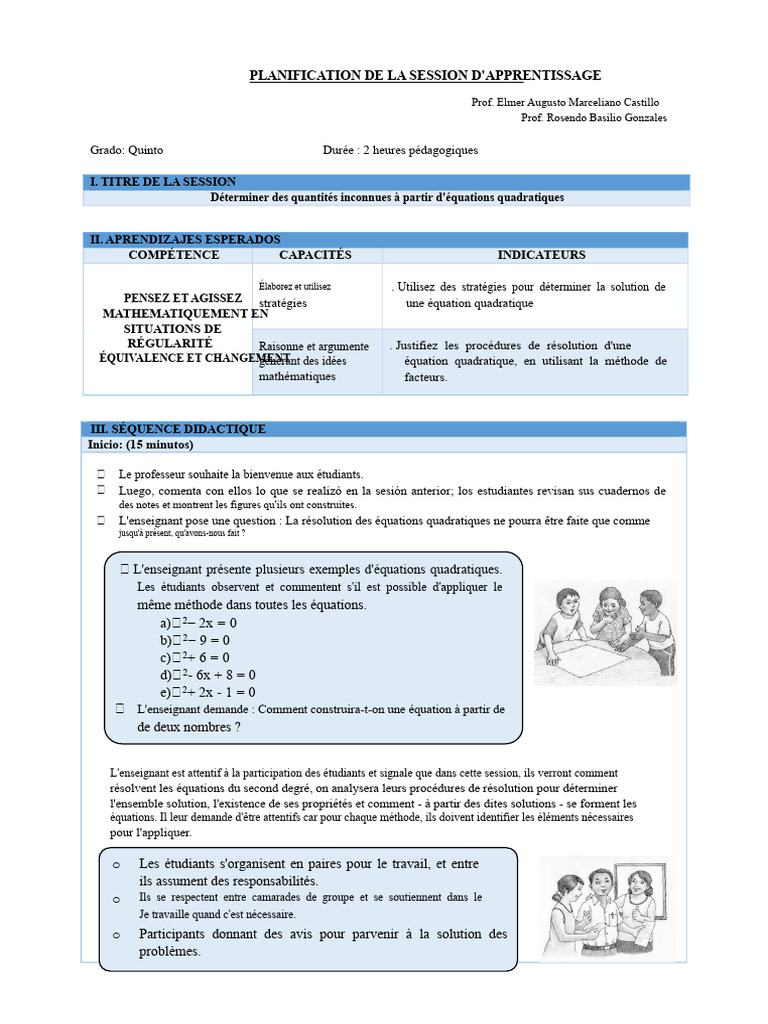MAT - 5ème Année - Séance Équations | PDF | Équation du second degré | Équations