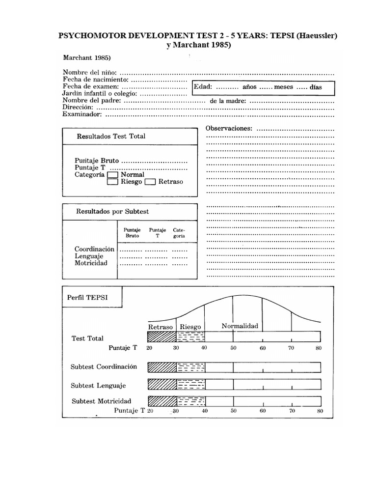 Psychomotor Development Test Tepsi | PDF