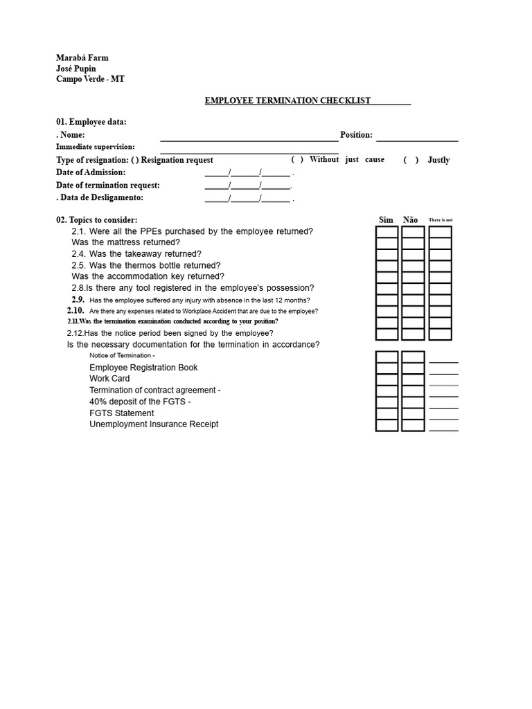 Employee Termination Checklist Template | PDF | Employment | Labor