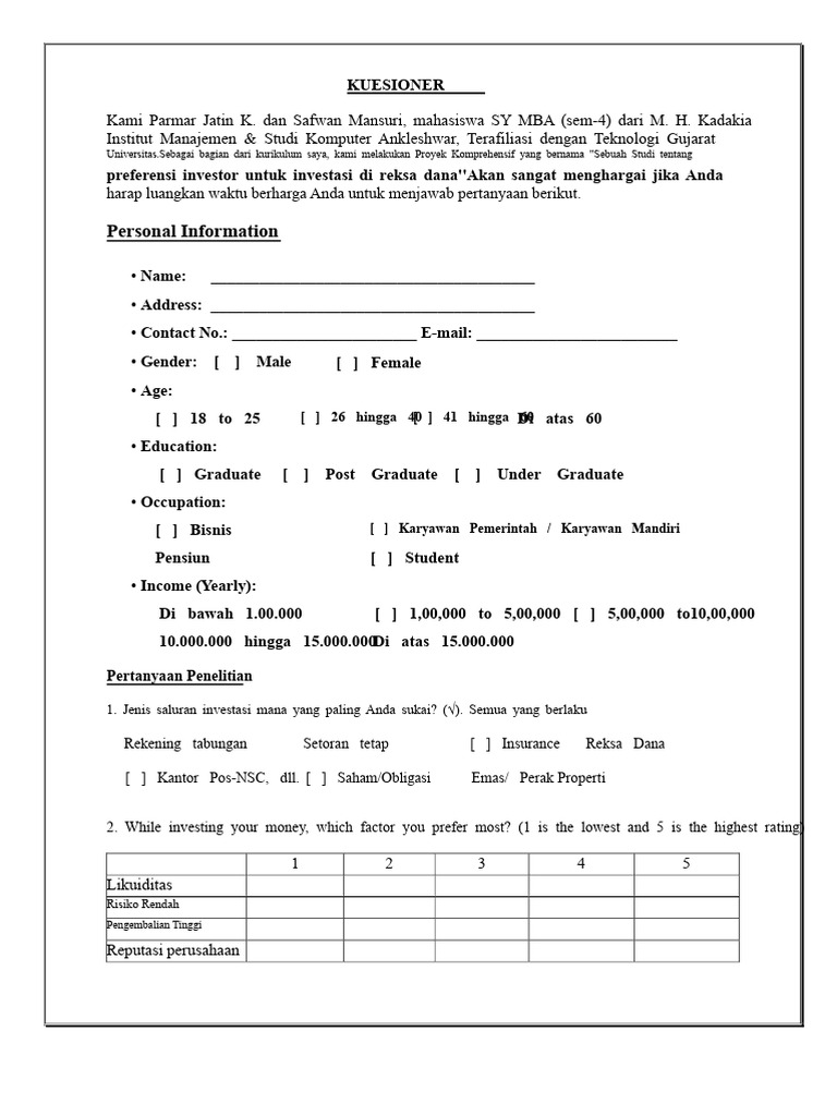 Preferensi Investor pada Reksa Dana | PDF