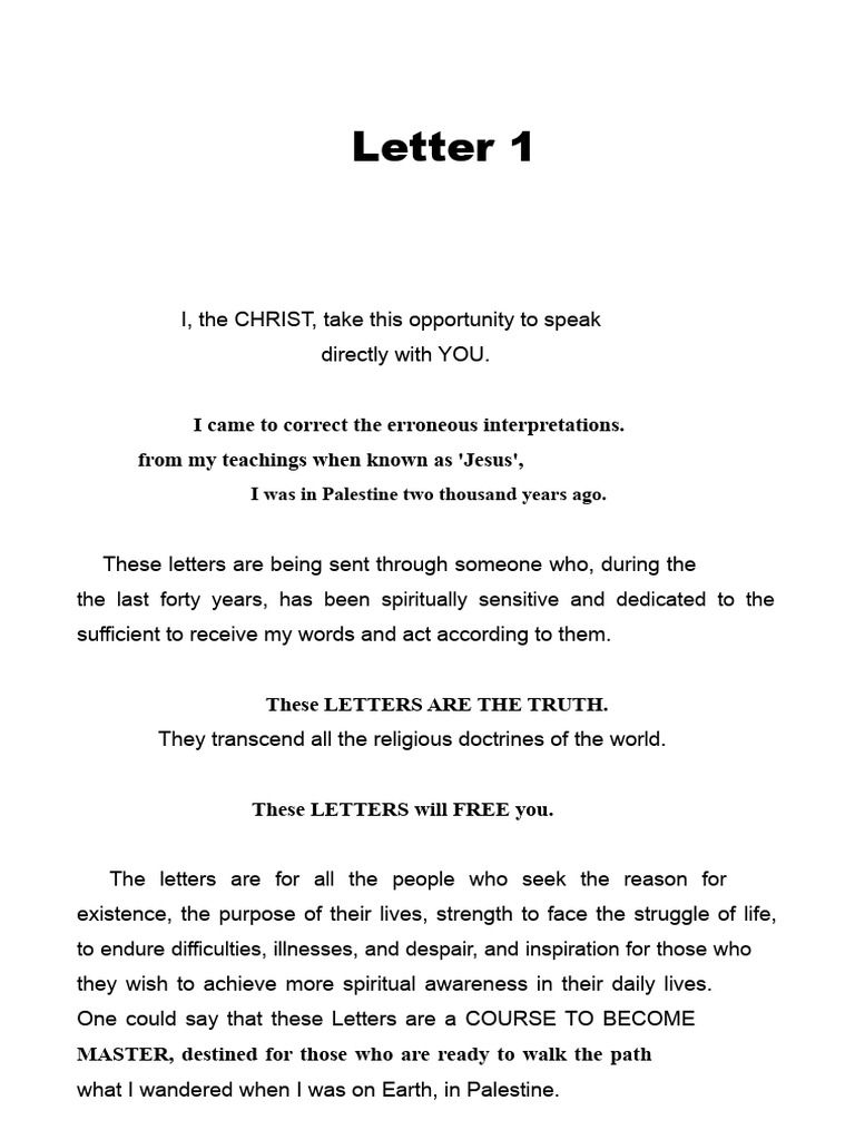 LETTERS OF CHRIST - Letter 1 PDF | PDF | Jesus | Mind