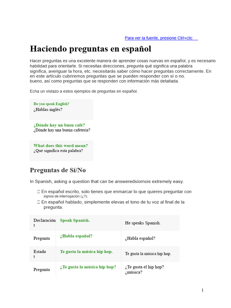 Cómo hacer preguntas en español | PDF