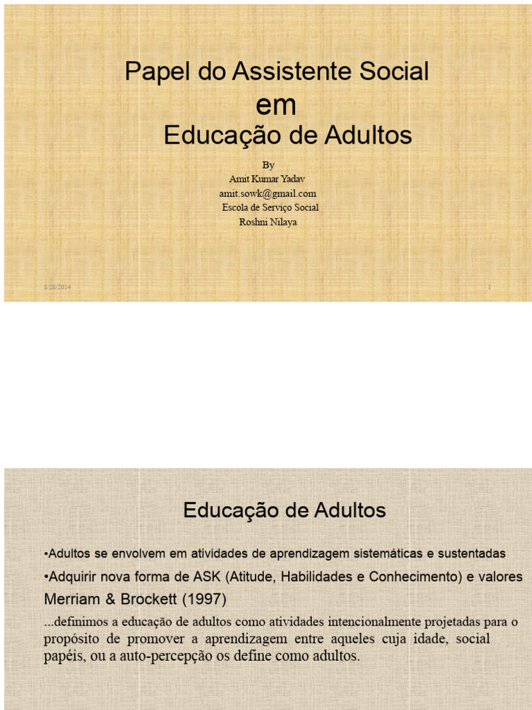 Educação de Adultos: Papel do Assistente Social | PDF | Educação para ...