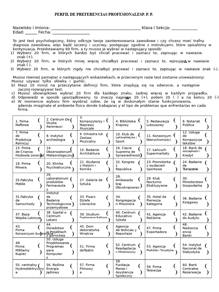 Arkusz Odpowiedzi PPP | PDF