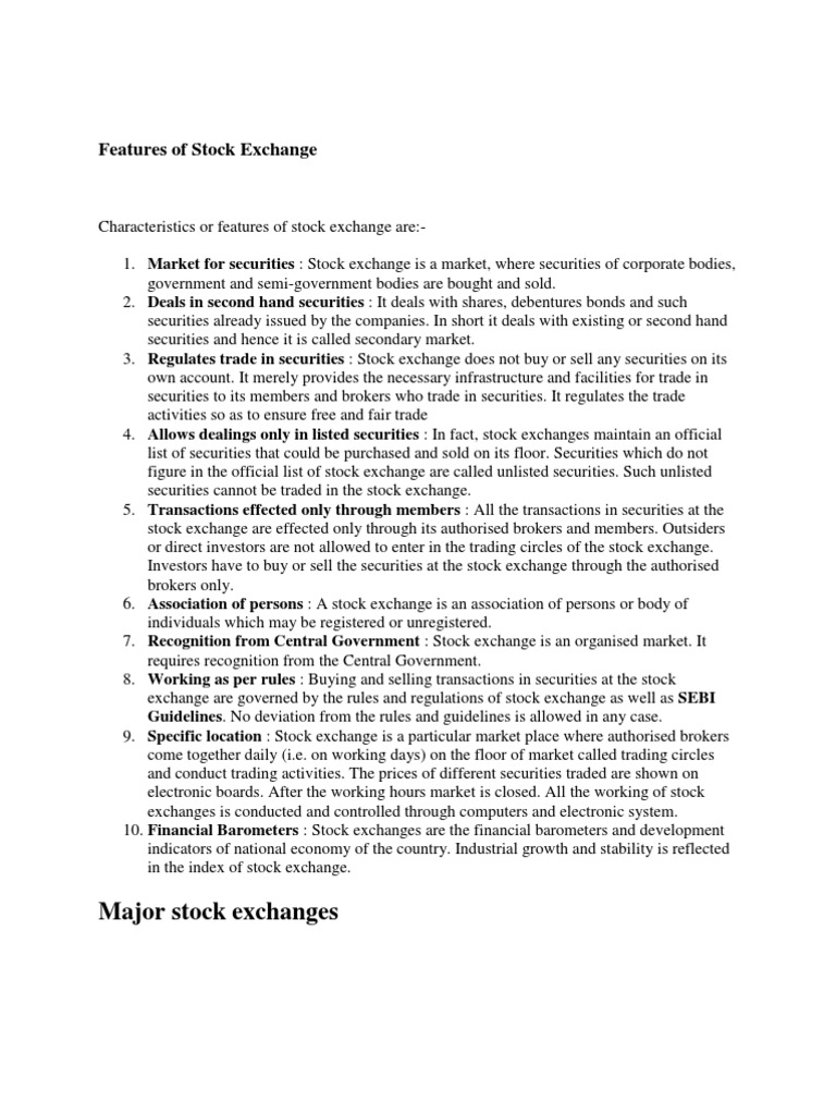 Features of Stock Exchanges Explained | PDF | London Stock Exchange ...