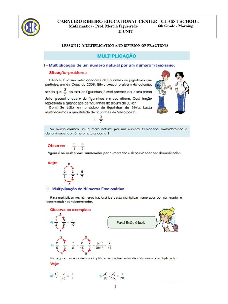 Activity - Multiplication and Division of Fractions | PDF