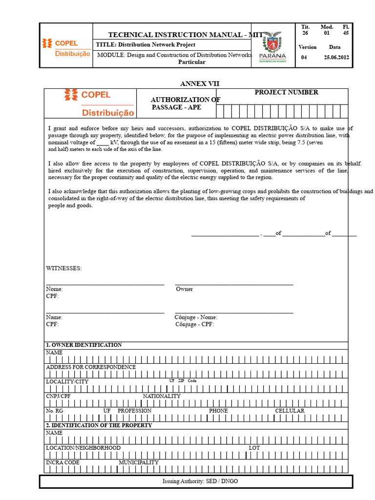 Copel Passage Authorization | PDF | Electric Power Distribution | Electric Power