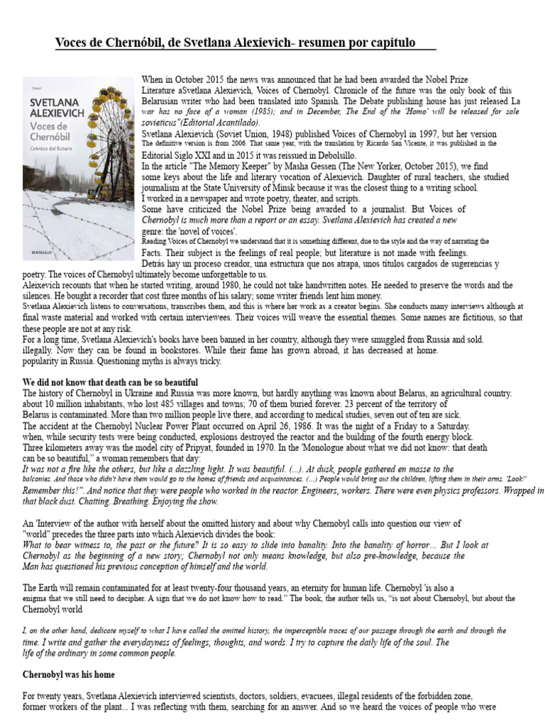 Chernobyl Voices Summary | PDF | Chernobyl Disaster