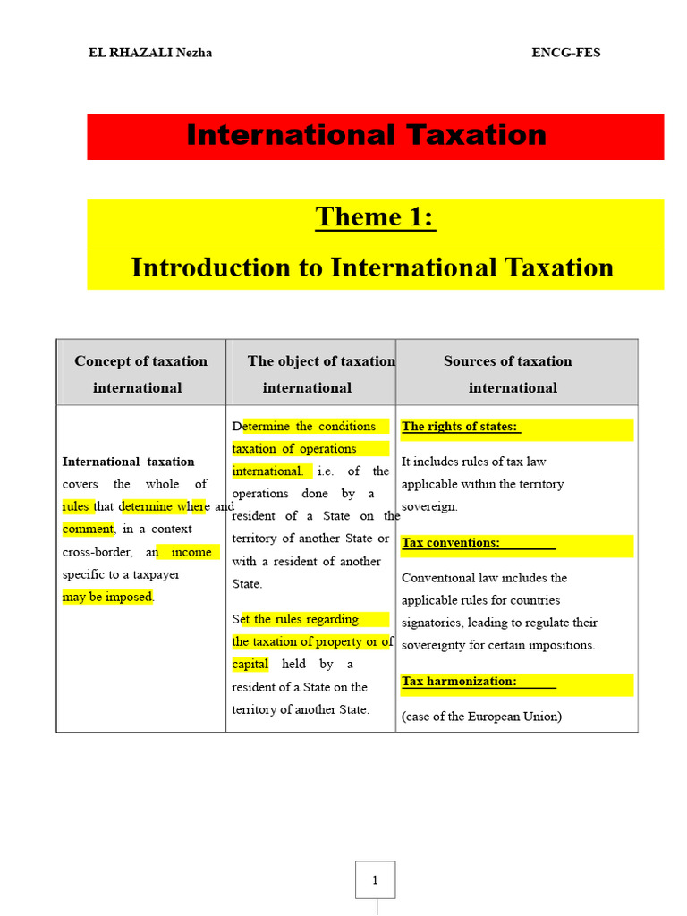 Overview of International Taxation Principles | PDF | Taxes | Double ...