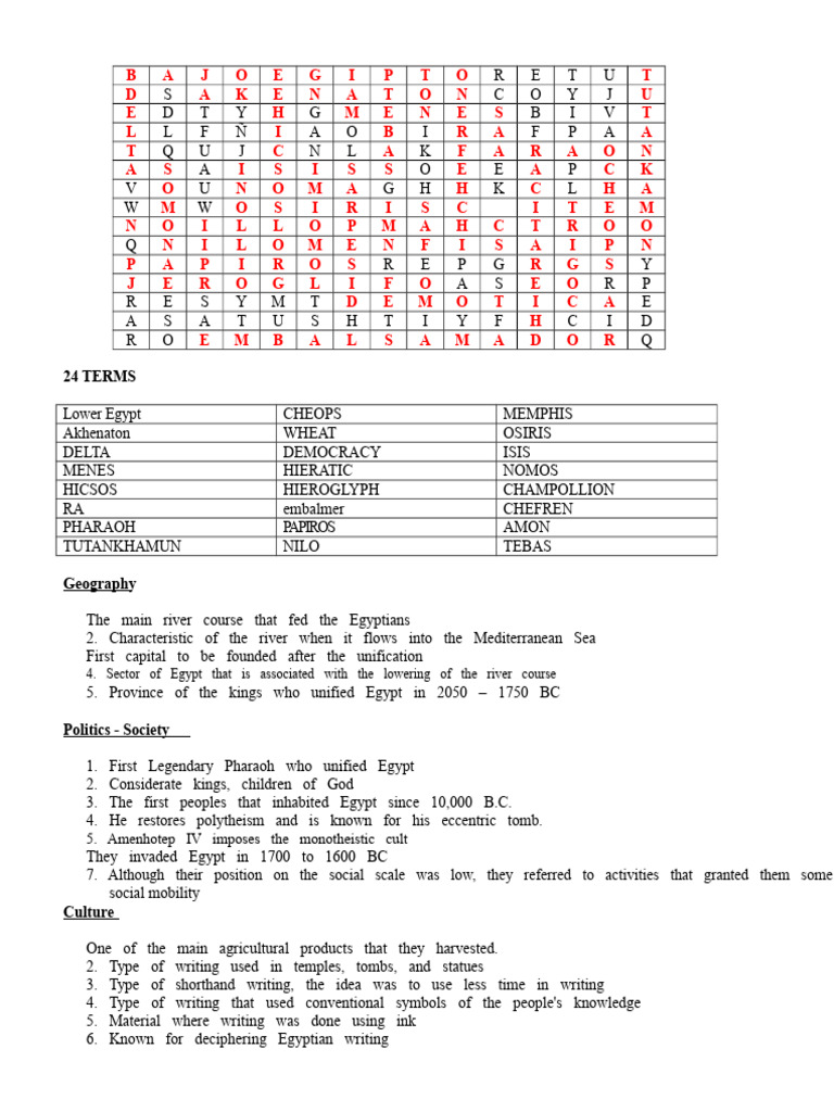 Word Search - Egypt Activity | PDF | Ancient Egypt | Akhenaten
