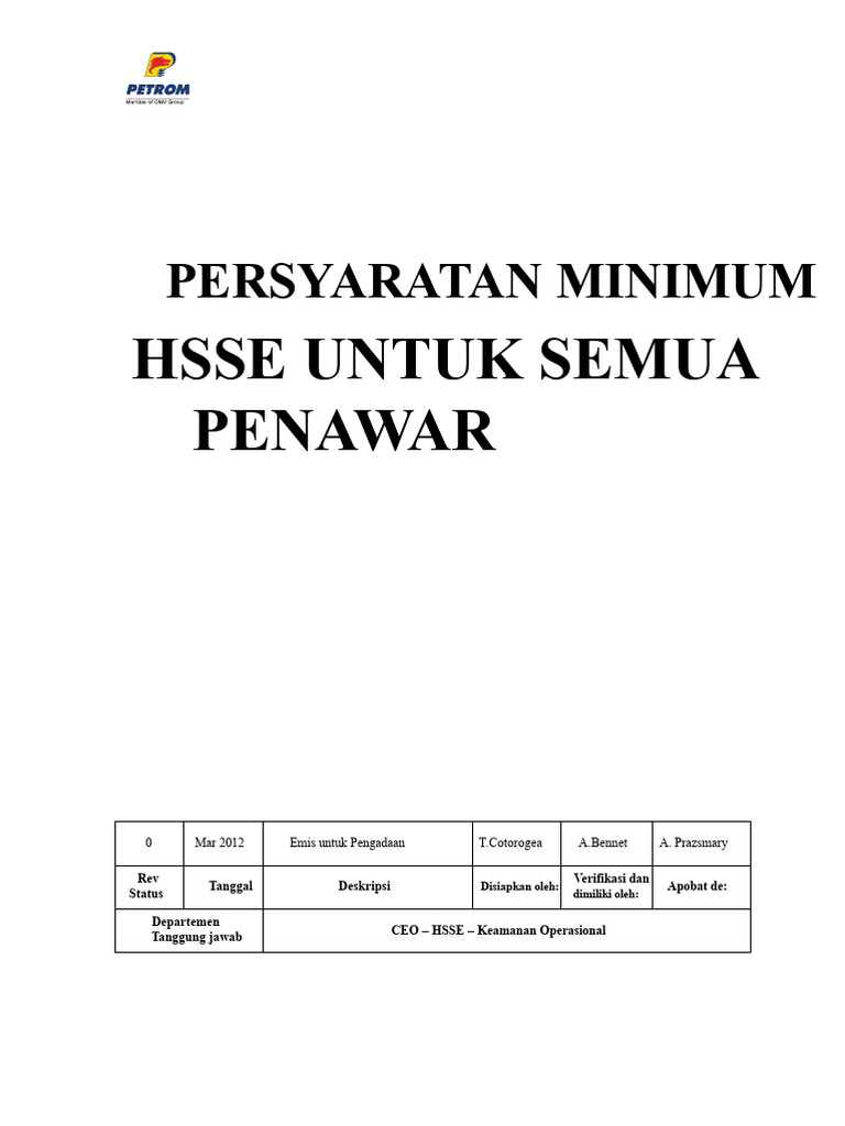 Persyaratan Minimum HSSE untuk Kontraktor | PDF