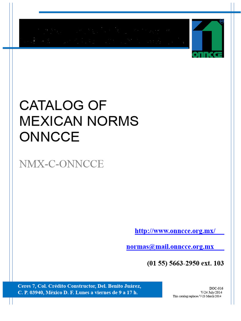 Mexican Standards Catalog ONNCCE | PDF | Concrete | Cement
