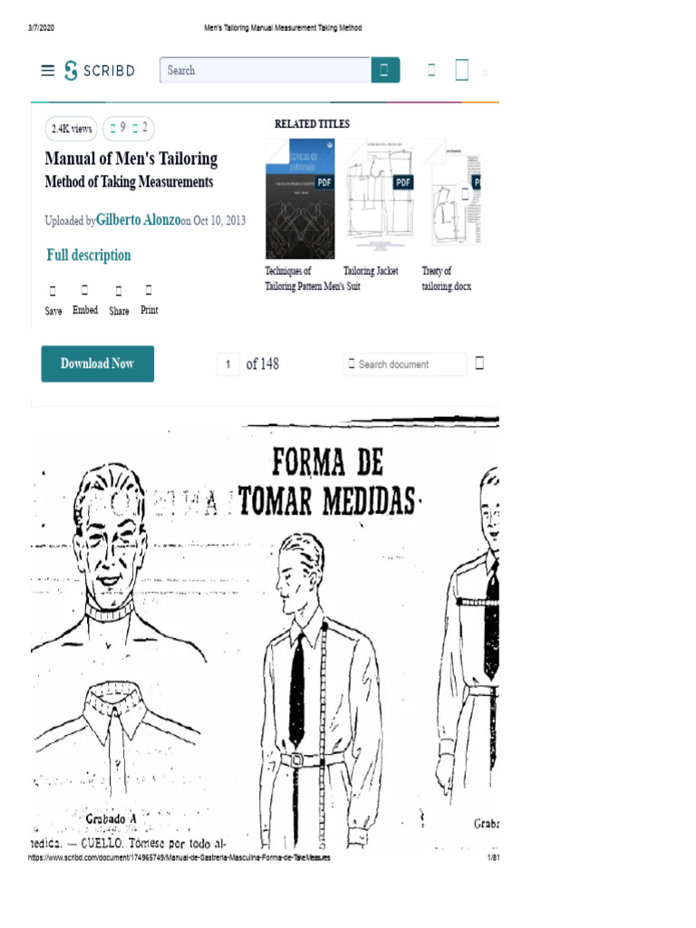 Men's Tailoring Manual How To Take Measurements PDF | PDF