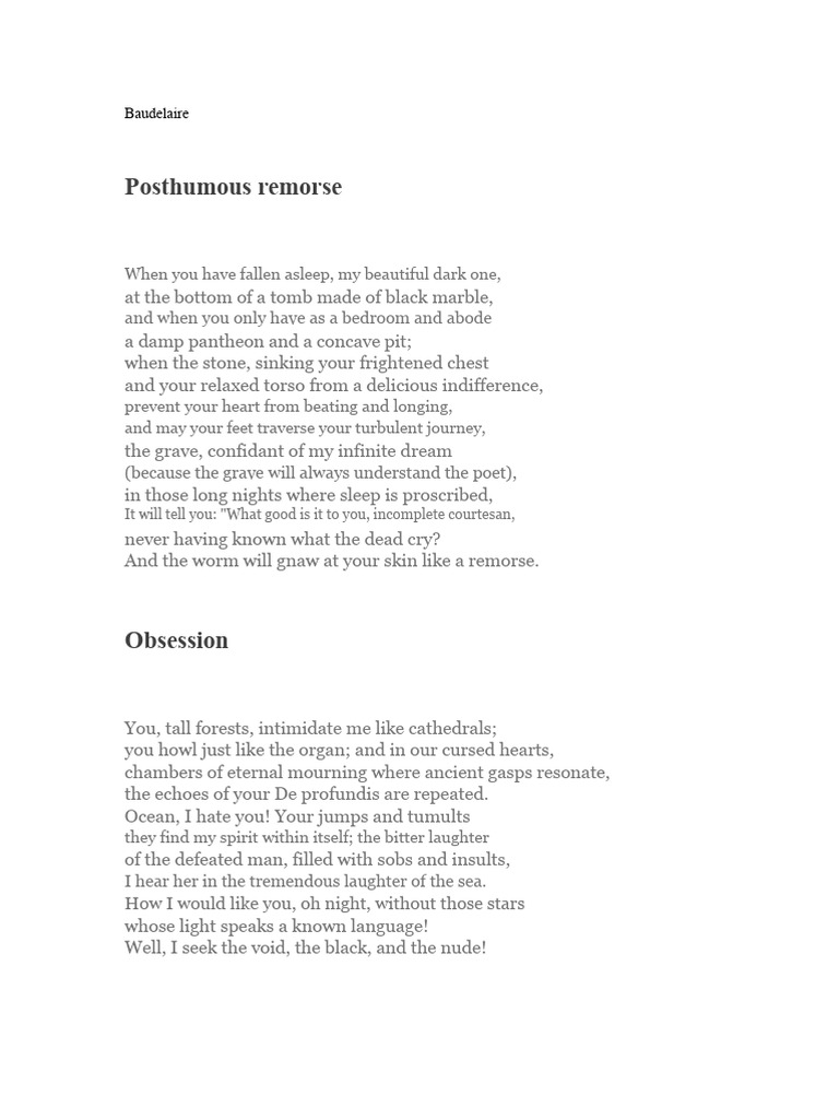 Poems of Posthumous Remorse and Obsession by Baudelaire | PDF