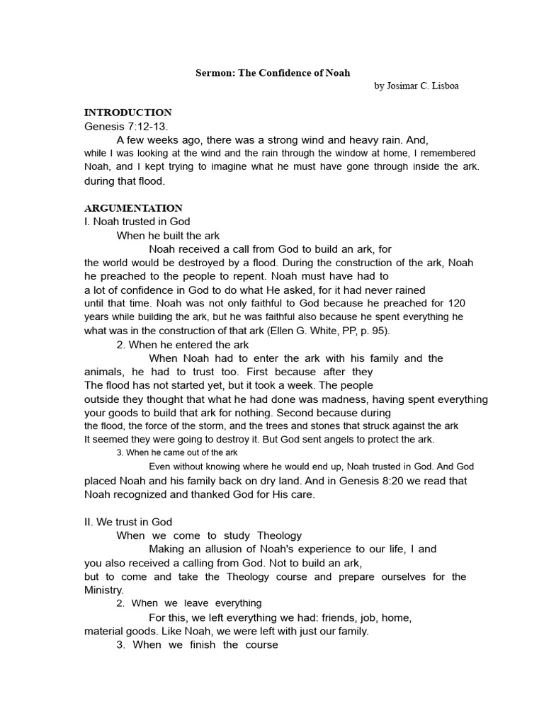 Noah's Confidence in God's Plan | PDF | Noah | Noah's Ark