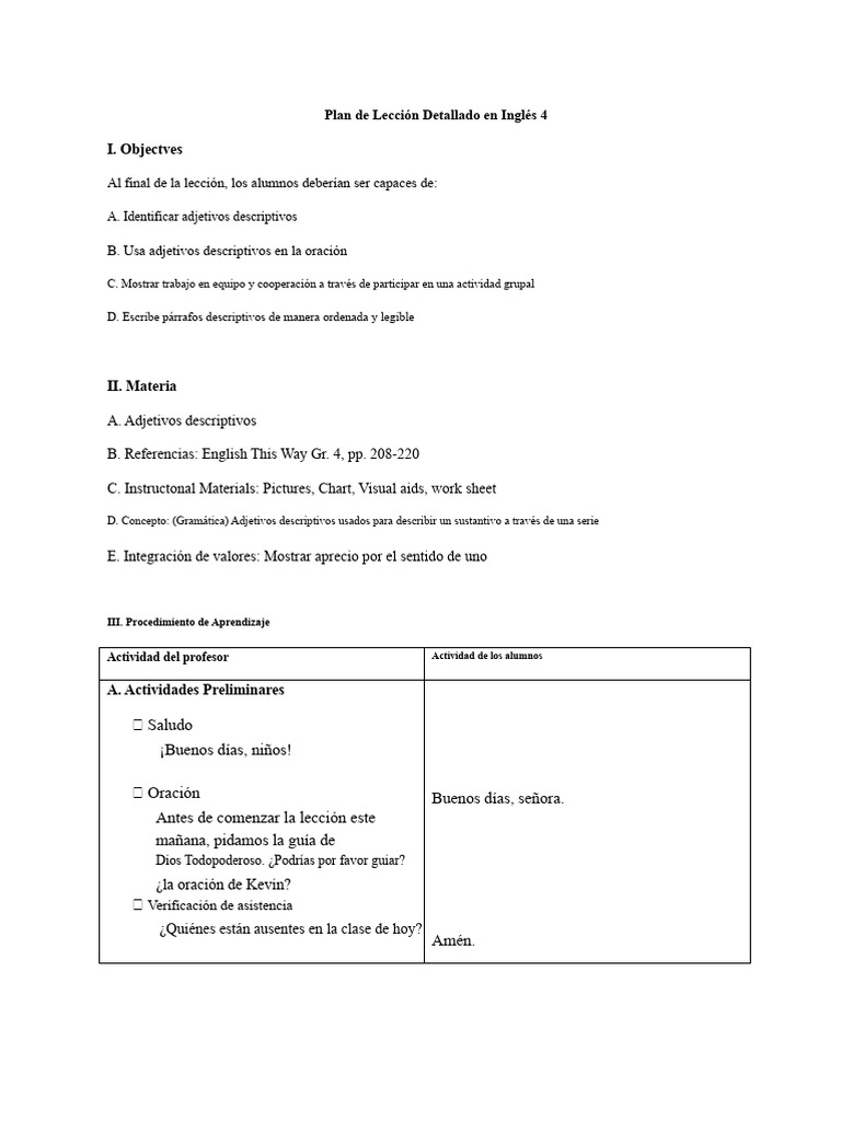 Lección Detallada en Inglés - ADJETIVOS DESCRIPTIVOS - Viloria ...