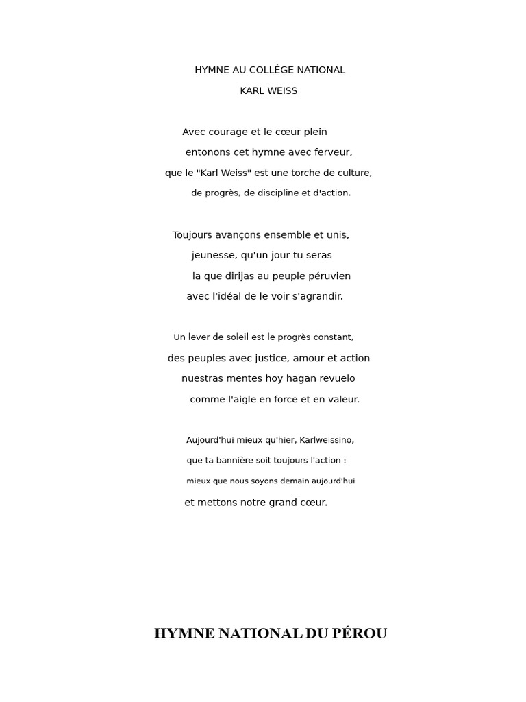 Hymne du Collège National Karl Weiss | PDF | Pérou