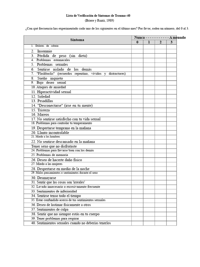 Lista de Verificación de Trauma | PDF | Trauma psicólogico | Pesadilla