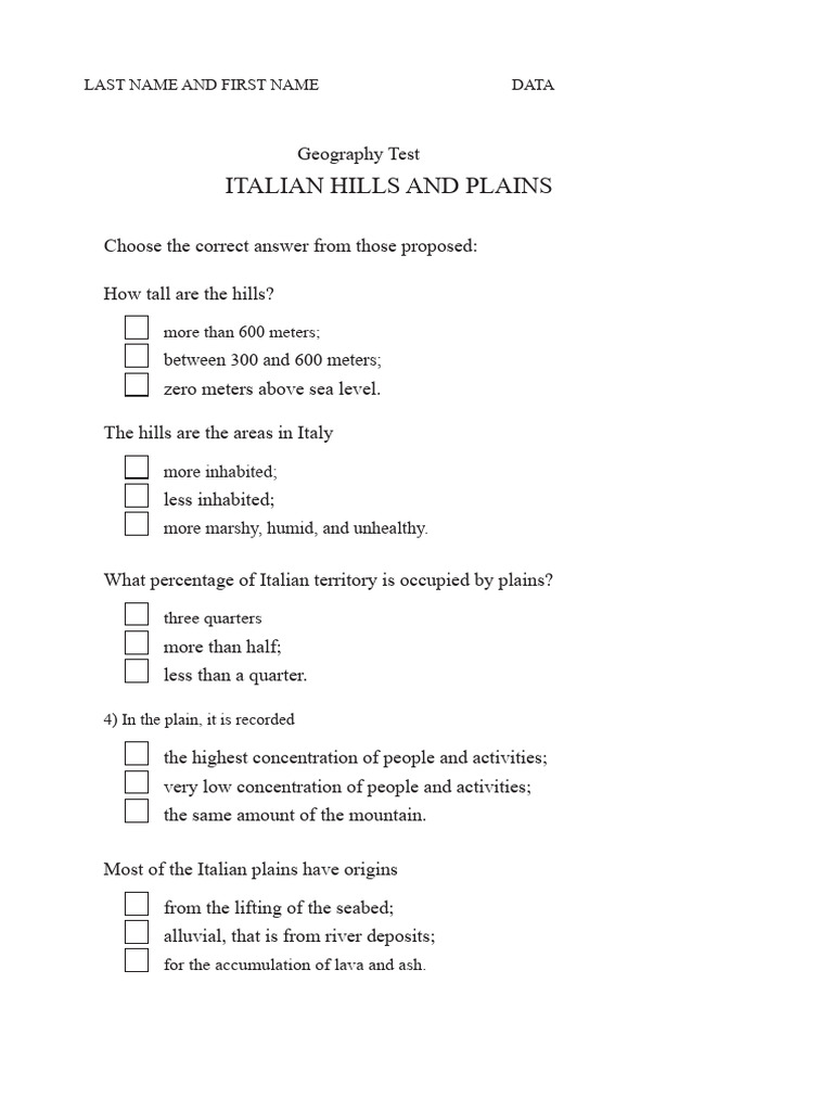 Check on hills and plains | PDF | Italy | Physical Geography