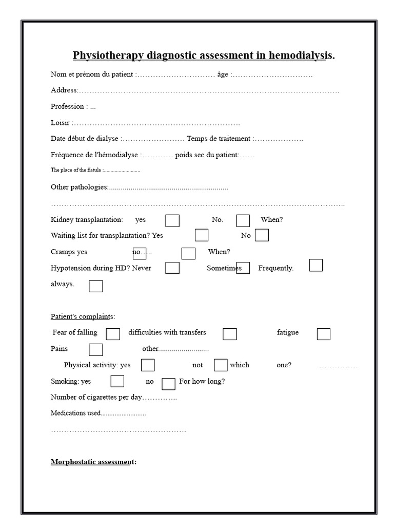 Hemodialysis Physiotherapy Assessment | PDF | Diseases And Disorders ...