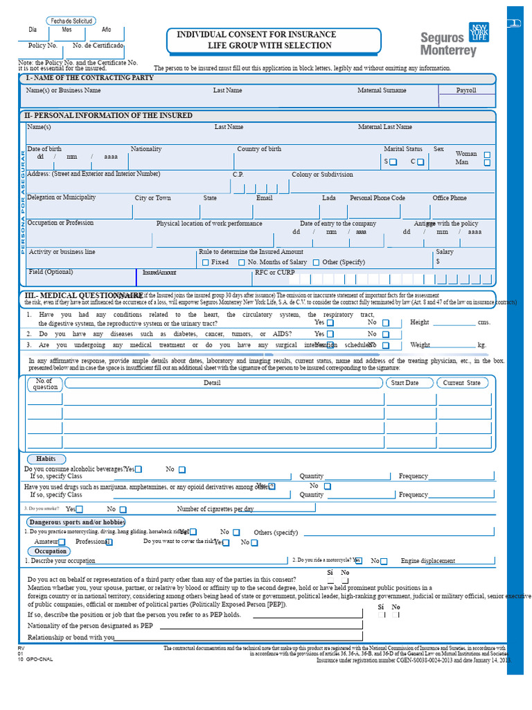Individual Consent Form for Life Insurance | PDF | Insurance | Life ...