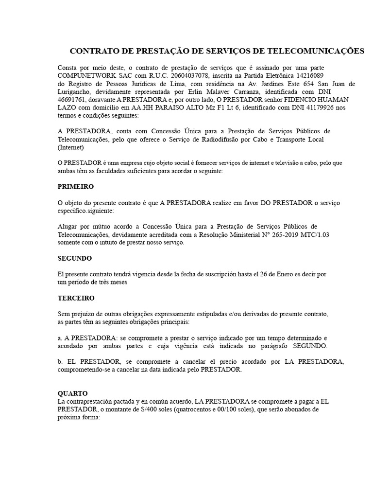 Contrato de Prestação de Serviços de Telecomunicações | PDF