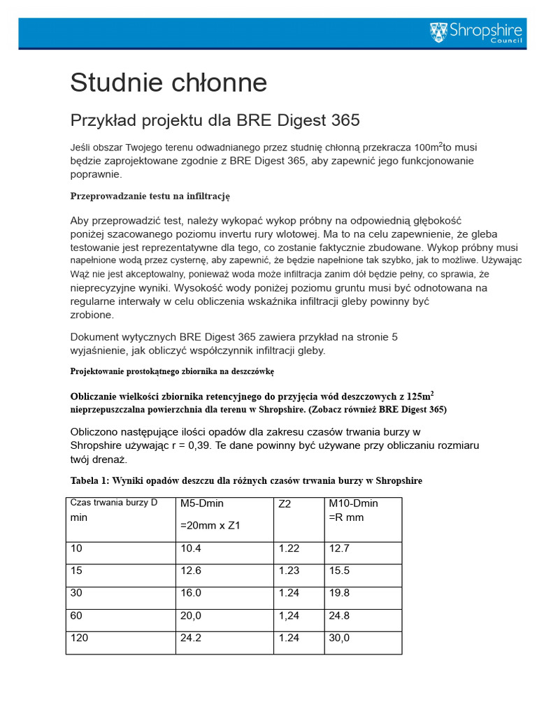 Przykład Projektu Systemu Odprowadzenia Wody BRE Digest 365 | PDF